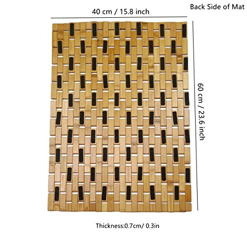 HJJKKH Bamboo Bath Mat with 15.7X23.6 inch,Nature Bamboo Bathroom Mat,Roll-Up and Foldable Bamboo Shower Mat,Non Slip Shower Tub Mat for Bathtub, Shower,Sauna,Hot Tub