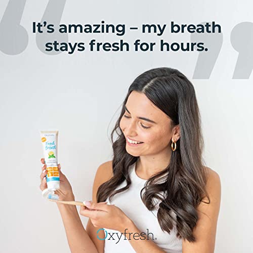 Premium Oxyfresh Lemon Mint Fresh Breath Toothpaste โ Low Abrasion Toothpaste for Bad Breath - SLS & Fluoride Free Toothpaste โ Anti Plaque & Tartar Control Toothpaste with Essential Oils. 5oz