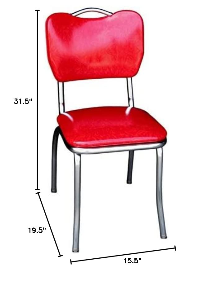 Richardson Seating Handle Back Chrome Diner Chair with 1" Pulled Seat, Cracked Ice Red