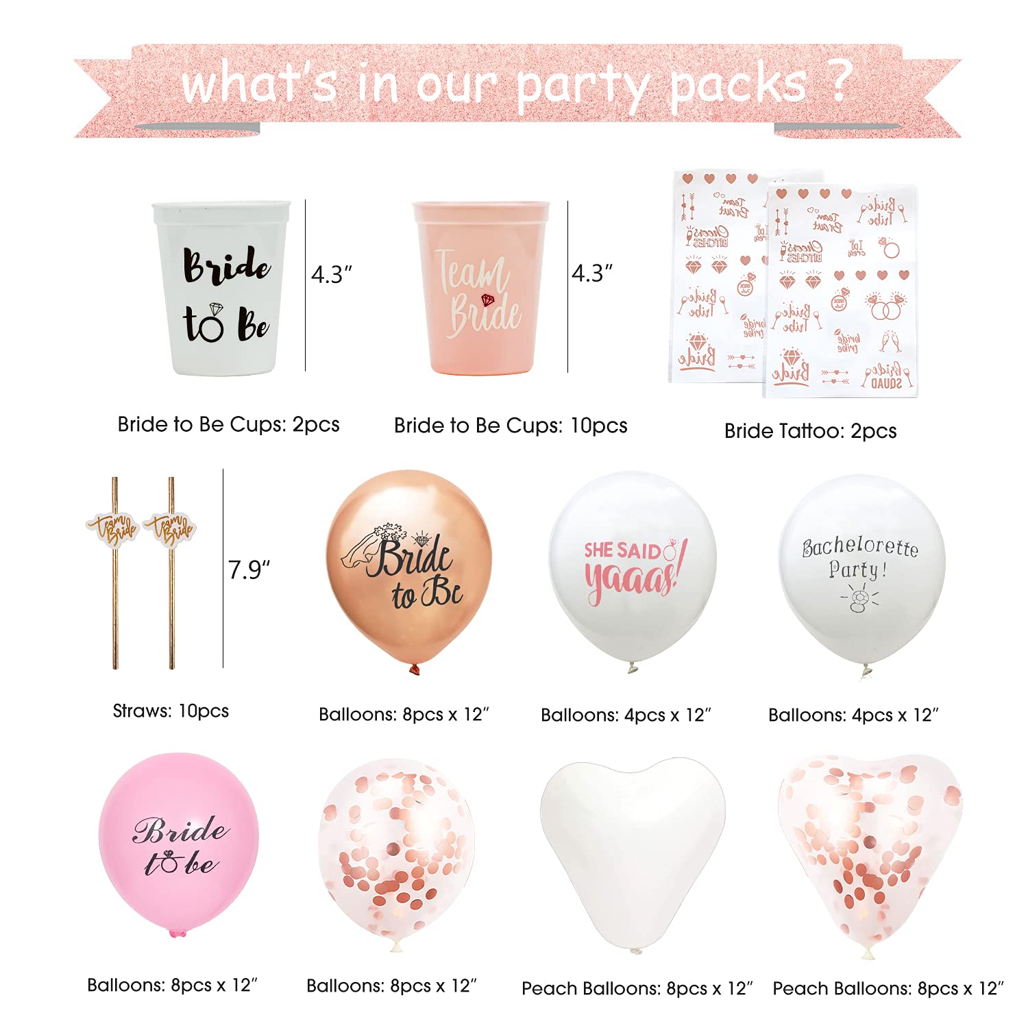 HIPEEWO Bachelorette Party Decorations, Bridal Shower Decorations Including Photo Props, Table Runner, Veil, Headband, Banner, Cups, Sash, Balloons, Topper, Sticker, Bride Bachelorette Party Supplies