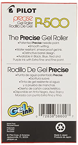 PILOT Precise P-500 Gel Ink Rolling Ball Stick Pens, Extra Fine Point, Black Ink, 12-Pack (38600)