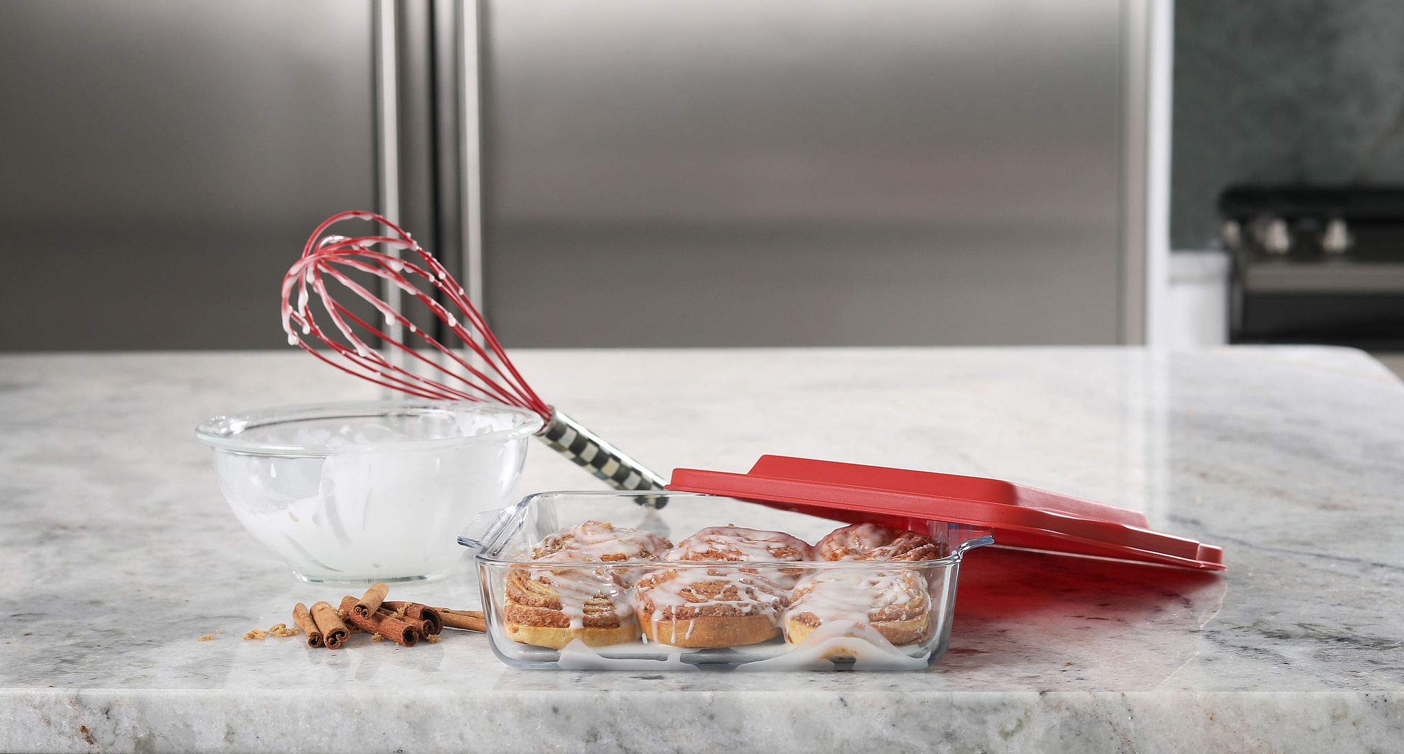 Bovado USA 8β x 8β 1.5 Quart Square Dish for Storage, Mixing, Serving - Dishwasher, Freezer & Oven Safe Glass, Easy-Clean, Clear with Lid, Pack of 1