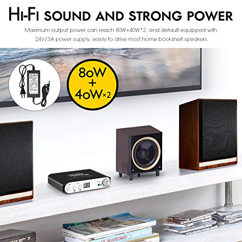 Nobsound 2.1 Channel Hi-Fi Bluetooth Power Amplifier, Mini Stereo Audio Amp with Dual DSP, Subwoofer Output, Desktop Mini Size, Home Theater (Q100)