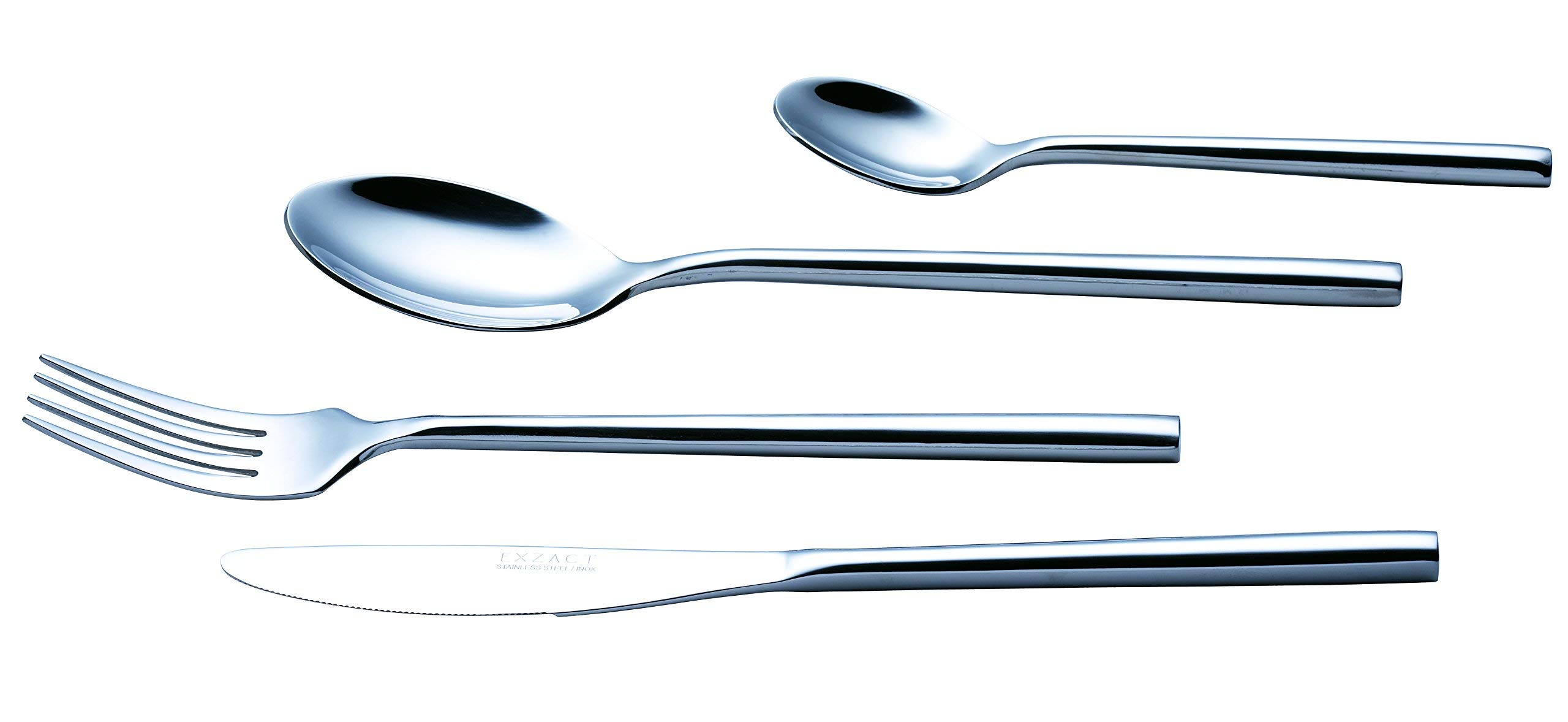 Exzact Silverware 24pcs Flatware Forged Stainless Steel - 6 x Forks, 6 x Table Knives, 6 x Tablespoons, 6 x Teaspoons - Service for 6 (24 pcs Hand Forged)