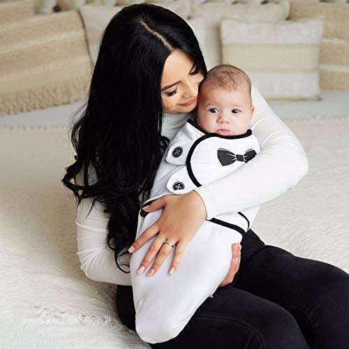 Baby Swaddle Blanket for Newborn Boy 0-3 Months Small/Medium Size 3 pcs Baby Adjustable Blanket Sleeper Wrap Infant Sleep Sack 100% Cotton - Army/Bowtie/Grey