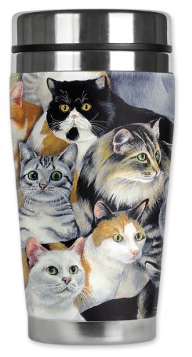 Mugzie Just Cats Travel Mug with Insulated Wetsuit Cover, 16 oz, Black