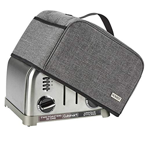 HOMEST Toaster Dust Cover with Pockets Compatible with Cuisinart 4 Slice Toaster, Can Hold Jam Spreader Knife & Toaster Tongs, Dust and Fingerprint Protection, Grey(Cover only)