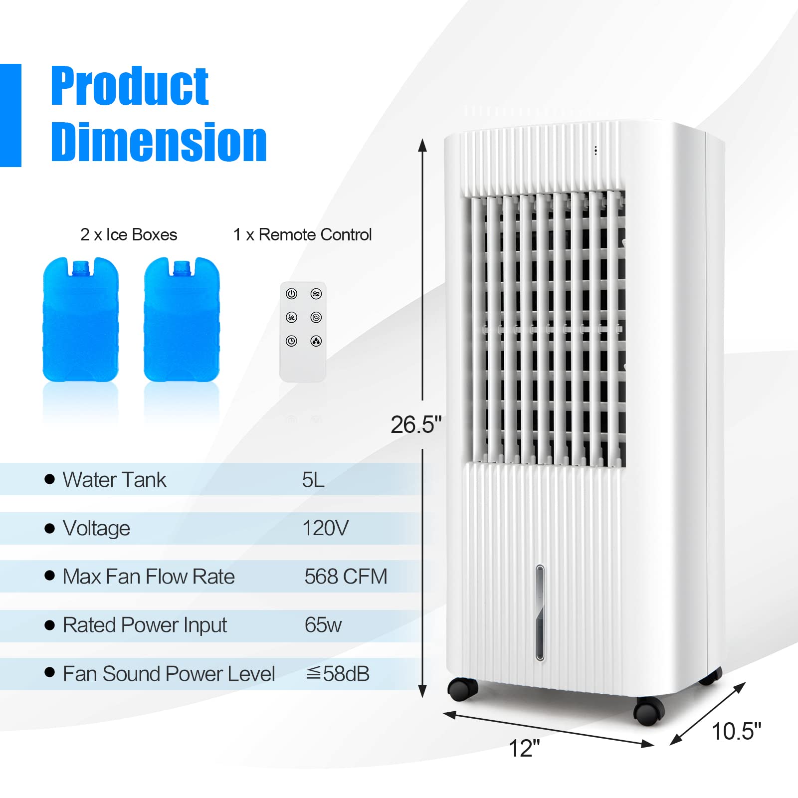 COSTWAY Portable Evaporative Air Cooler, 60°Oscillation Swamp Cooler with Remote Control, 2 Ice Packs, 15H Timer, 1.3 Gal Water Tank, 3 Modes, 3 Speeds, LED Display, Quiet Air Cooler for Bedroom Office Home
