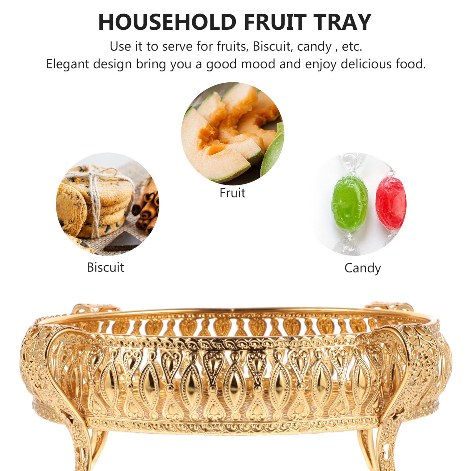Cabilock 3 Pcs Metal Fruit Plate Offering Plate Fruit Basket Holder Serving Dishes Offering Bowl Snack Serving Tray Cookie Storage Bowl Dry Fruits Biscuit Gold Plated Iron Dried Fruit Plate
