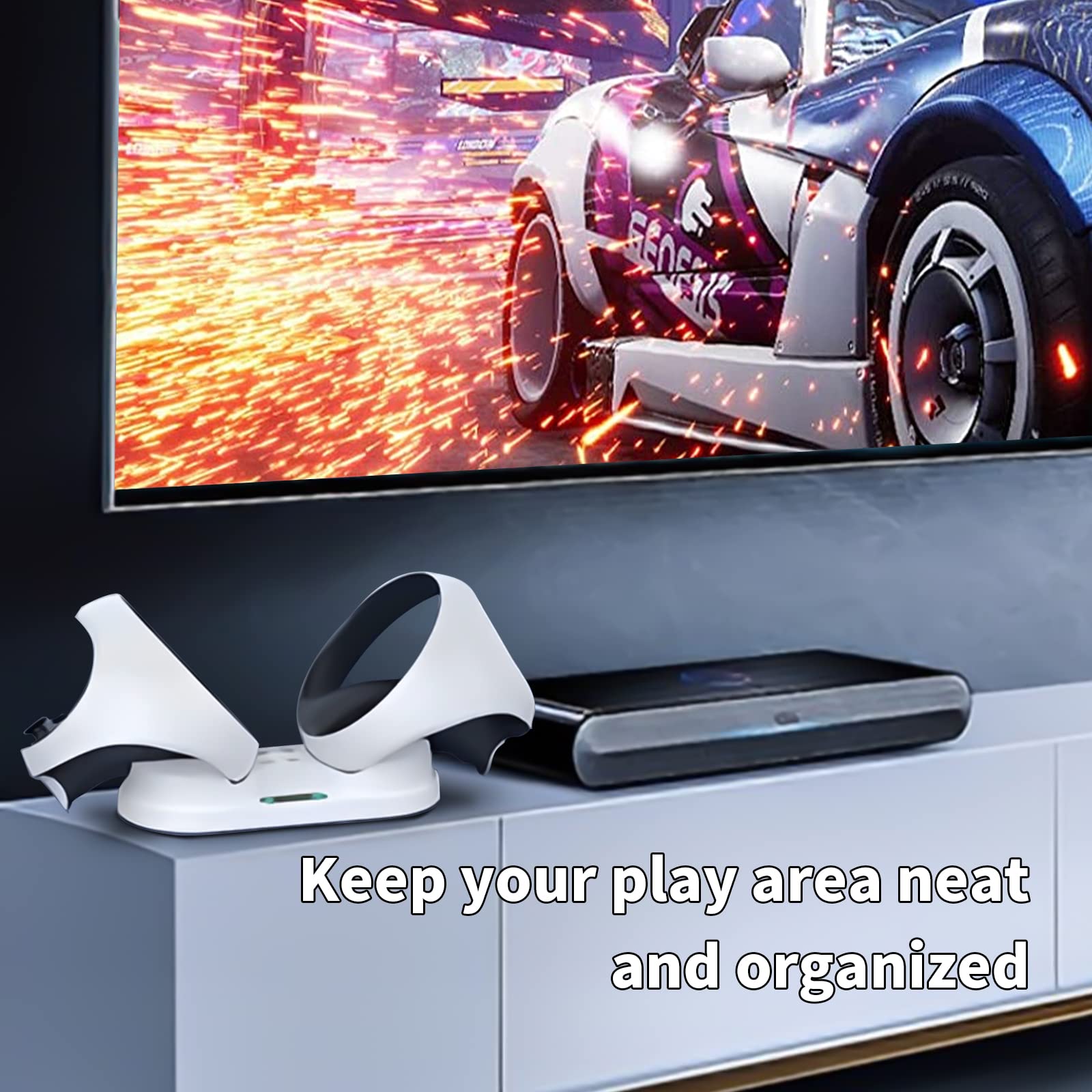 Charging Station for PSVR 2 Console with Quick Charge Port for PSVR 2, Non-Slip Portable Heat Dissipation Holder with Charging USB C Cable Compatible with PSVR 2 Dock Stand Accessories, White