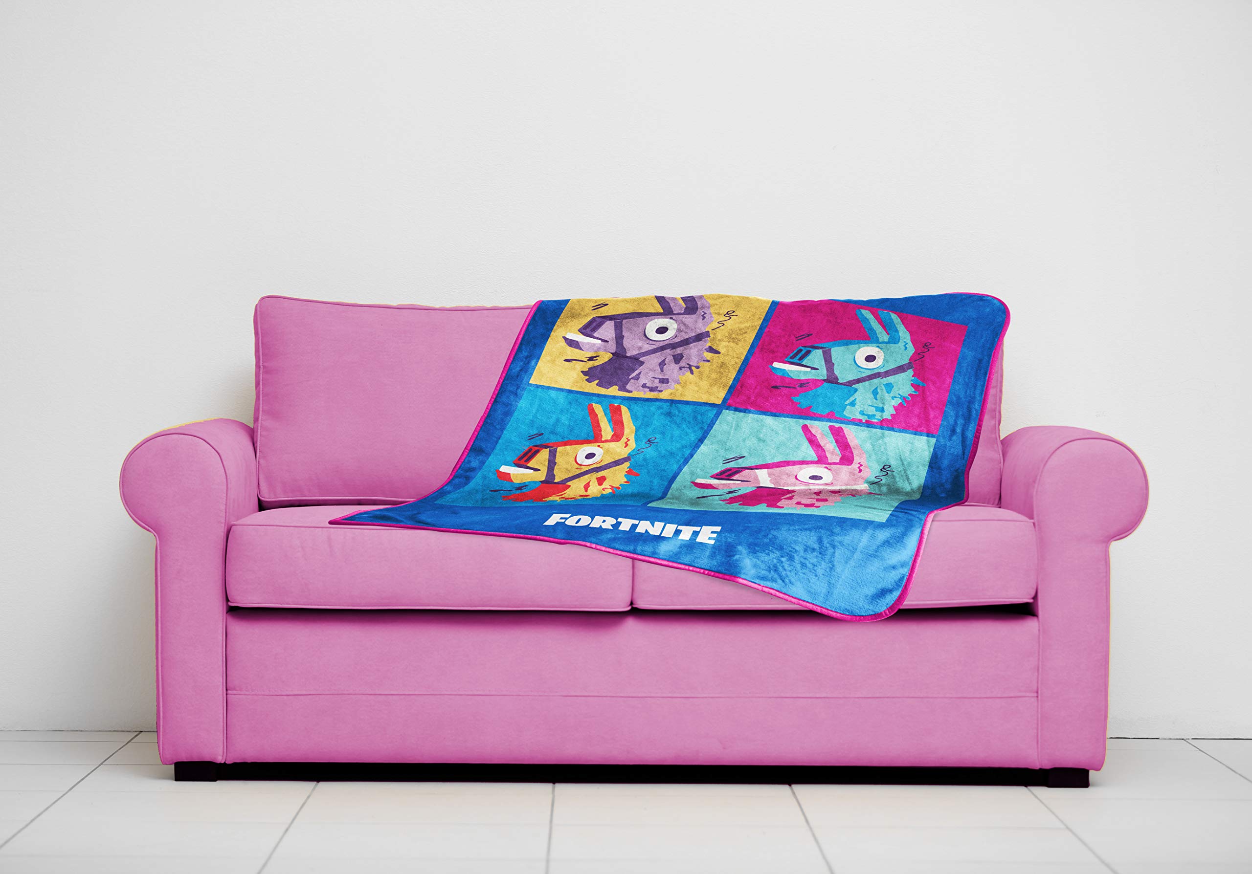 Fortnite Blue Llama Travel Blanket - Measures 40 x 50 inches, Bedding Features Warhol Design - Fade Resistant Super Soft Plush Fleece (Official Product)