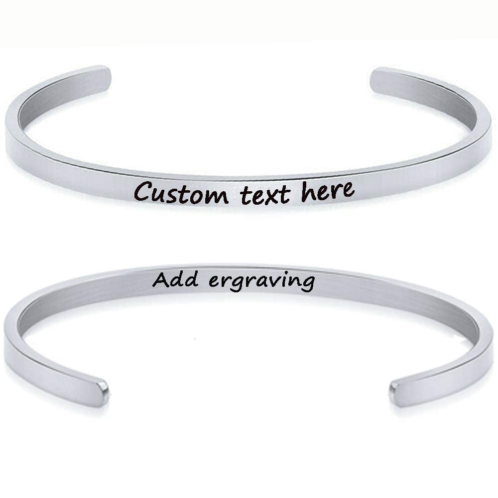PDTJMTG Personalized Bracelet for Women Sterling Silver Custom Text Bangle Bracelet Gift (Silver, Sterling Silver)