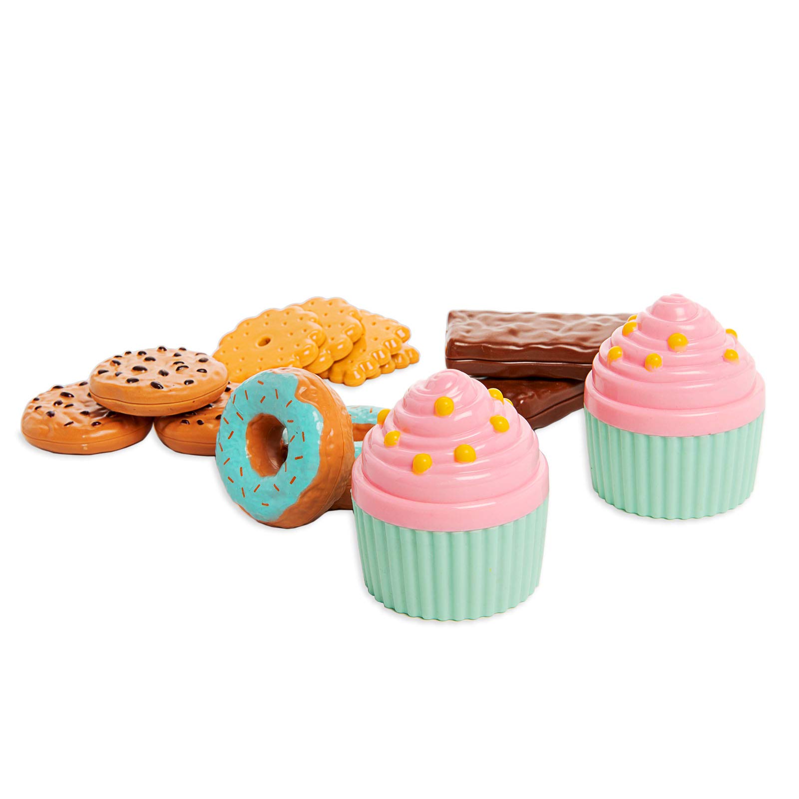 Toy Chef 16-Piece Pretend Food Play Set for Children - Donuts, Cupcakes, Cookies, Baking Accessories, Fake Desserts for Kids Kitchen and Bakery, 3+