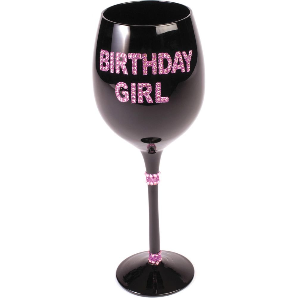Forum Novelties Black and Pink Wine Glass, 9", Birthday Girl