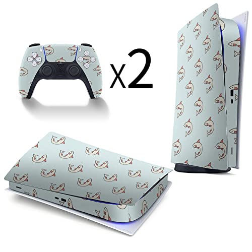 Cute Salmon Fish Full Protective Skin Cover Design Wrap Decal Sticker Compatible with PS5 Digital Edition Console and Controller