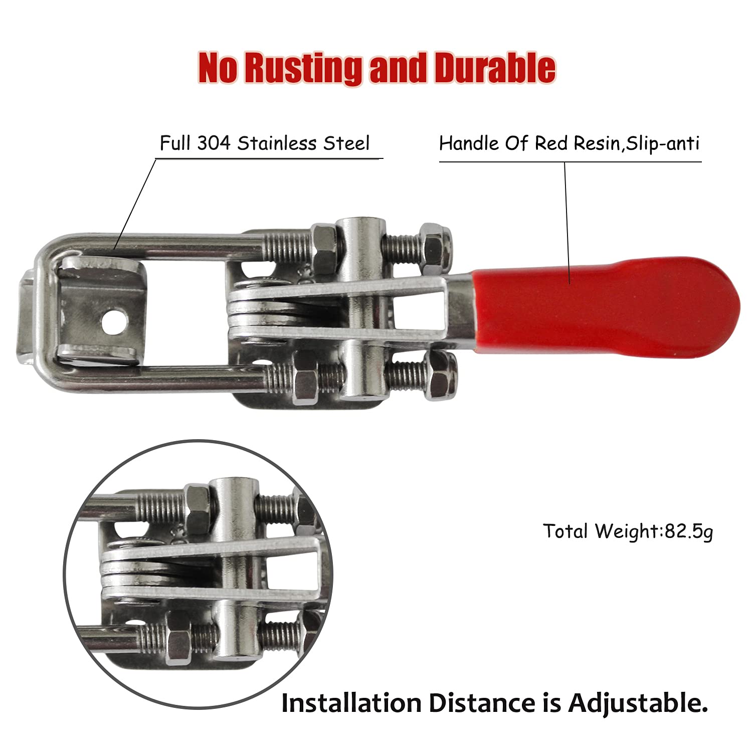 CUKAYO 2pcs Heavy Duty Toggle Clamp Capacity 400LBs, 304 Stainless Steel Adjustable U Bolt Holding Quick Release Latch (40323-2pcs)