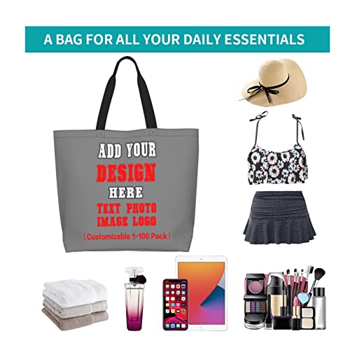 Custom Bag Personalized Bag Customized Gifts For Women Design Company Logo Name Travel Bag Shopping Shoulder Bag Custom Gift Gray Tote Bag