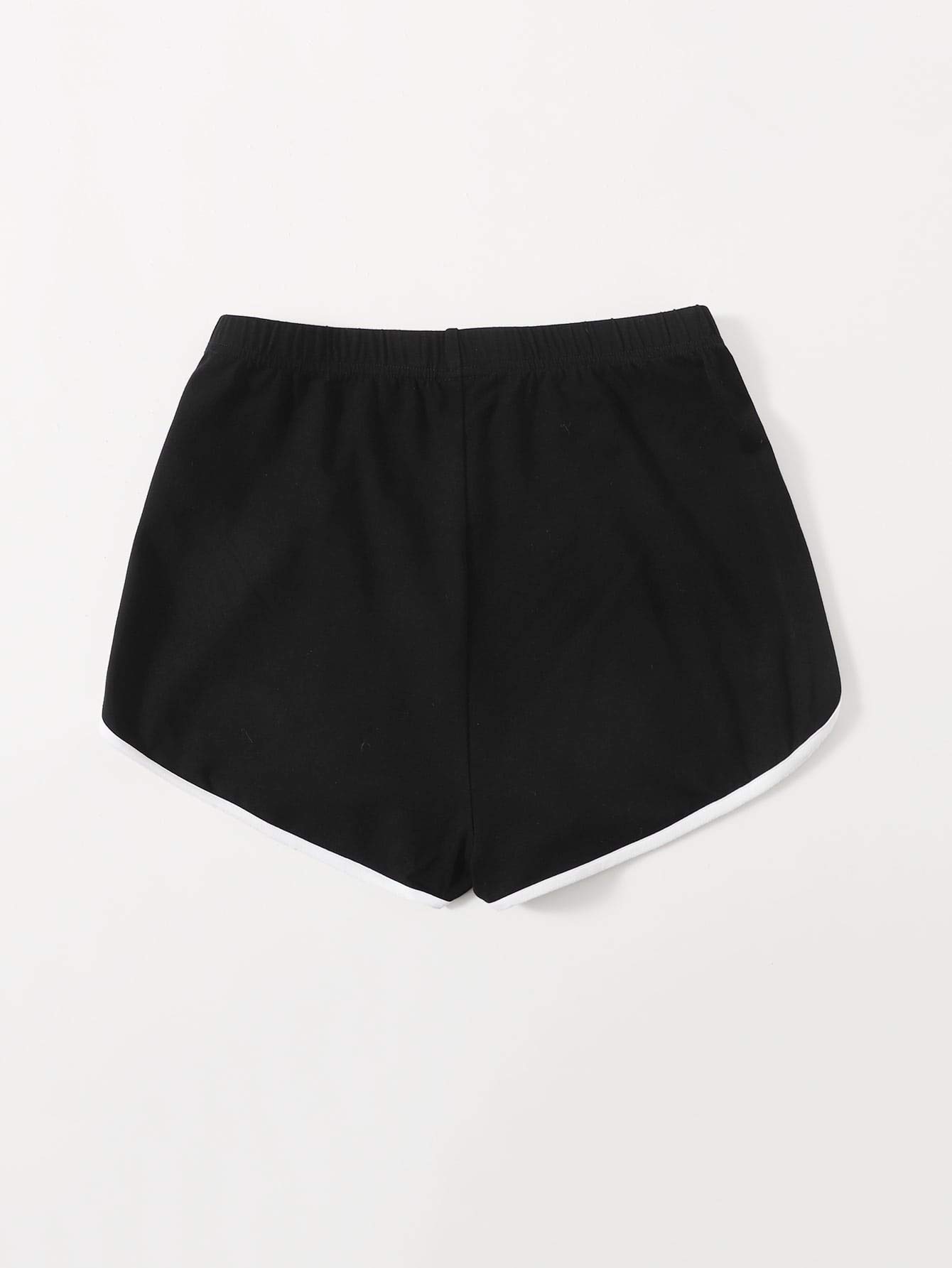 COZYEASE Women's Contrast Binding Track Shorts Stretchy Elastic Waist Athletic Workout Shorts Black L