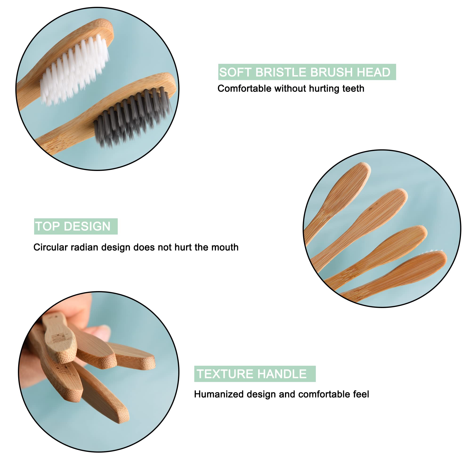 HiTuYi Bamboo Toothbrush (10 Pack) with Travel Toothbrush Case & Charcoal Dental Floss | Natural Eco Friendly Toothbrushes for Adults | BPA Free, Soft Bristles & Biodegradable Wooden Toothbrush