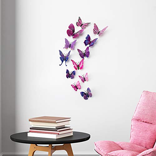 MOZUVE 120pcs Butterfly Wall Decor, Removable 3D Butterfly Wall Decals, Butterflies Decoration Suitable for DIY Kids Nursery, Bedroom Decor, TV wall, Wedding, Birthday etc