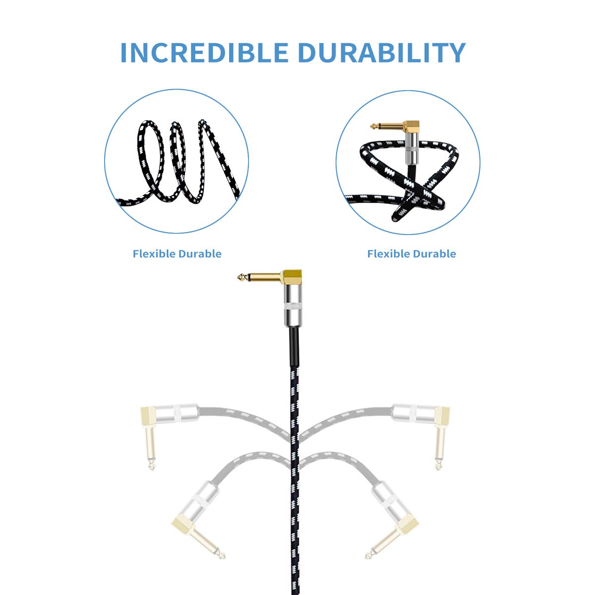 Penker 2 Pack Guitar Instrument Cable 3FT,Right Angle 1/4-Inch TS to Straight 1/4-Inch TS Gold Plated 6.35mm Guitar Cord,1 Meter for Guitar Bass Keyboard Effector Microphone Mixer