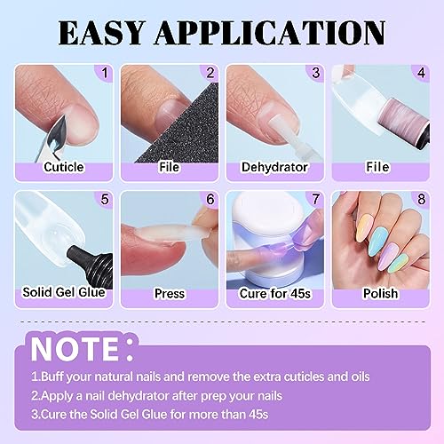 Ejiubas Gel Nail Kit, Nail Tips and Gel Kit with 15ML Solid Gel, 300PCS Extra Short Square Fake Nails with Portable Nail Lamp, DIY Nail Art Tools Gel Nail Extension Kit Acrylic Nail Kit