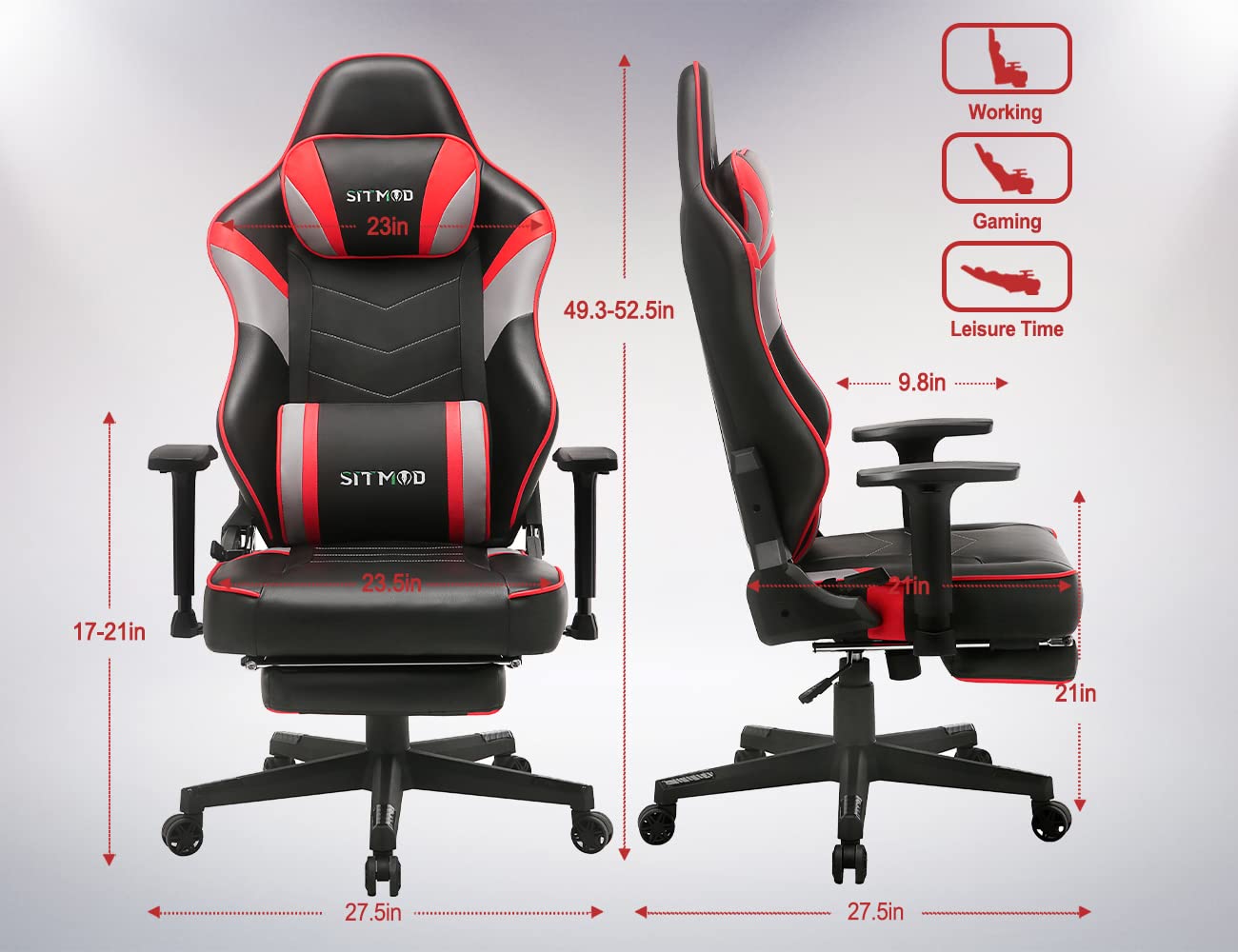 SITMOD Video Game Chairs Ergonomic Gaming Chair with Footrest High Back Massage Gaming Chair Recliner PC Leather Racing Gamer Chairs Adjustable Lumbar Support Swivel Computer Chairs for Adults