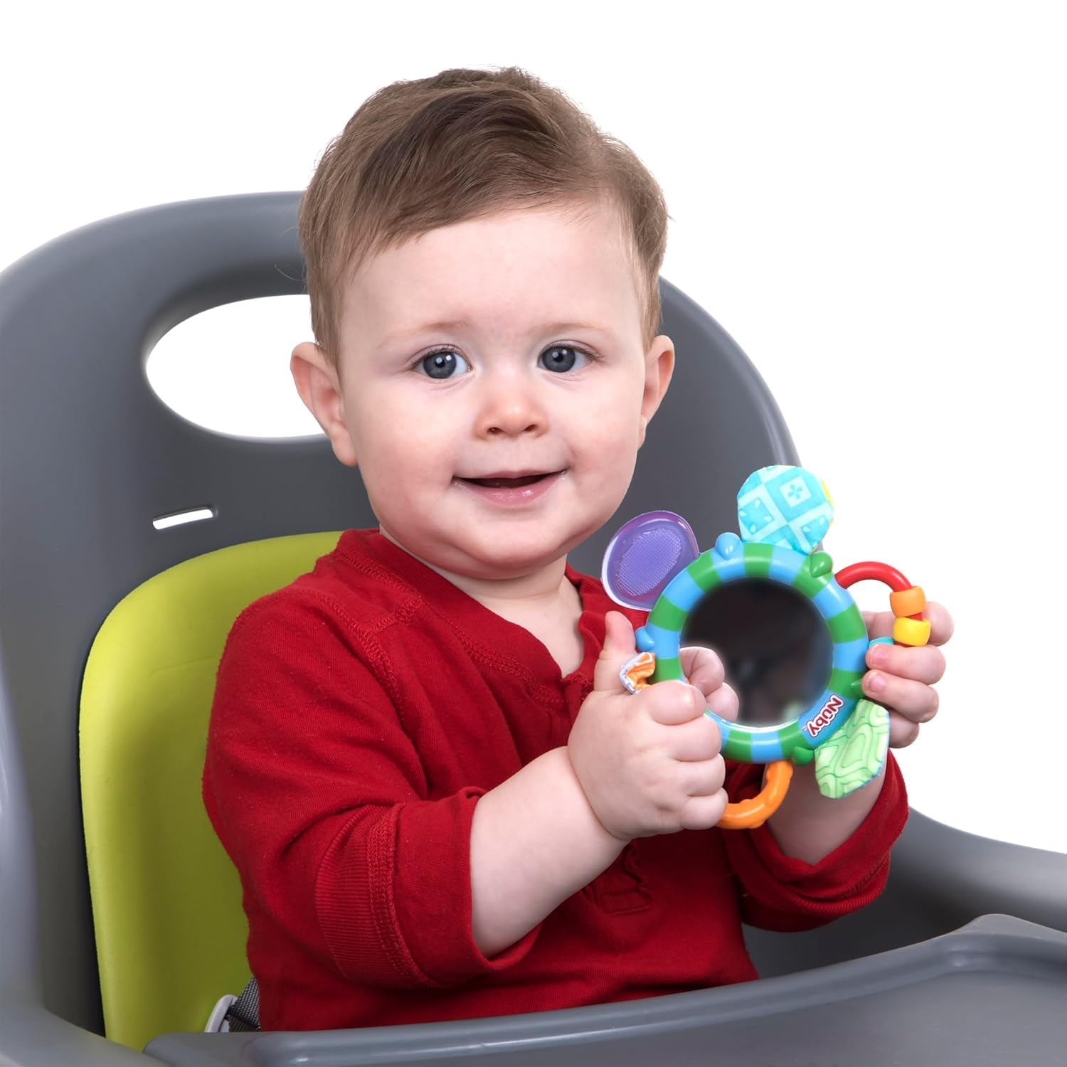 Nuby Look-at-Me Mirror Teether Toy, Grey Cloud