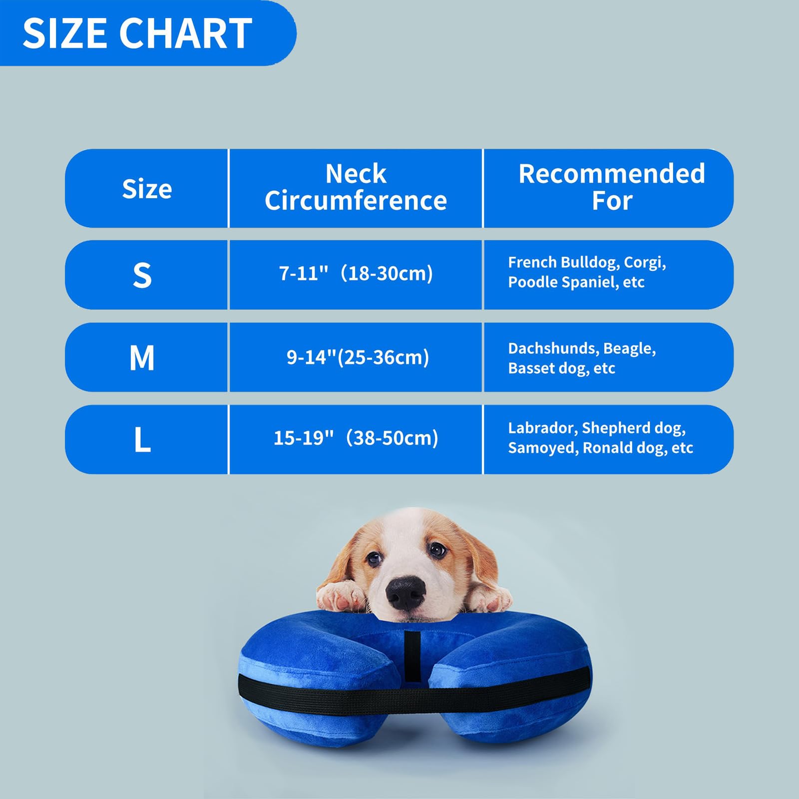 Dog Cone Collar, Inflatable Dog Cone Soft Protective Dog Cone Collar After Surgery Alternative E Collar Cone for Dogs and Cats Blue L (15-19") 