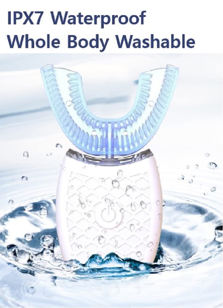 CeqCin Adult Sonic Electric Toothbrush Set U-Shaped Toothbrush 4 Modes Built-in Smart Timer Teeth Whitening Hands Free Toothbrush(White)