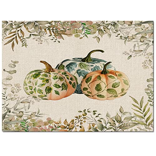 OComster Thanksgiving Rectangle Shape Large Area Rugs - 2 x 3 Feet Leaf Paint Pumpkin Eucalyptus Leaves Burlap Fall - (Non-Woven + Rubber) Low File Floor Mat