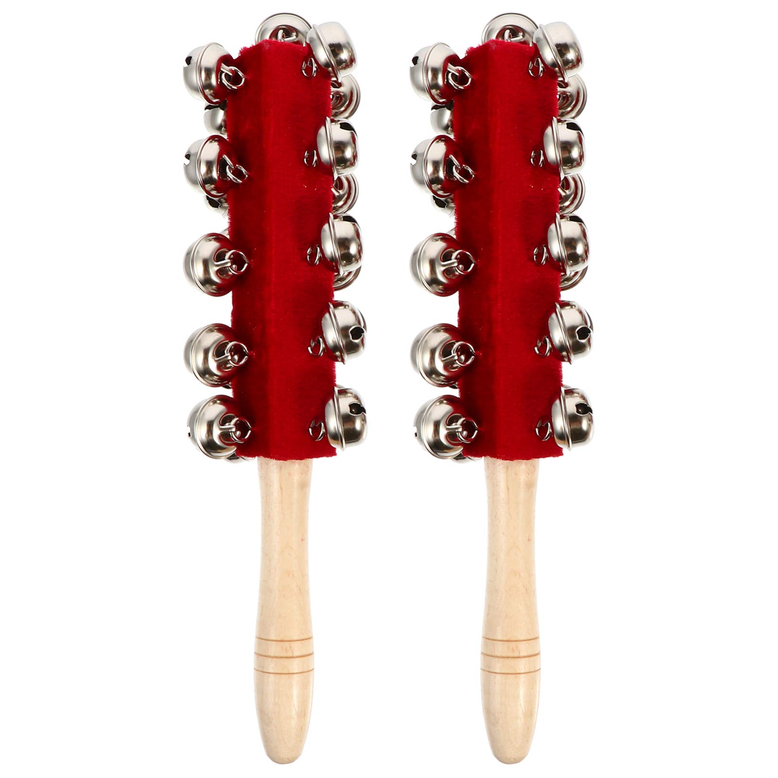 NUOBESTY 2pcs Christmas Hand Jingle Bells Wooden Shaker Jingle Bells Stick Musical Percussion Instrument Toy Kids Sleigh Bells for for Holiday Home Christmas Decoration Red