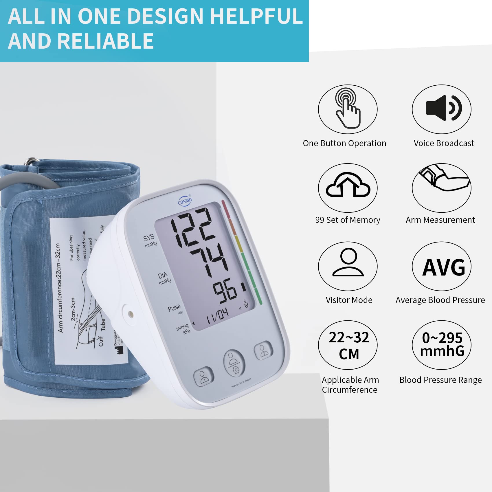 Bluetooth Blood Pressure Monitor,BangShuai Bp Machine Digital Smart Automatic High Bp Cuff, Upper Arm Large Cuff for Home Use,Accurate and Sharing in APP,Large Display,180 Readings for Two Users