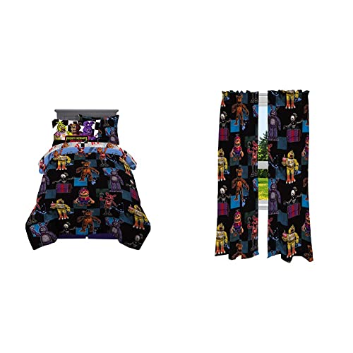 Franco Kids Bedding Super Soft Comforter and Sheet Set with Sham, 5 Piece Twin Size, Five Nights at Freddy's & Kids Room Window Curtains Drapes Set, 82 in x 84 in, Five Nights at Freddy's