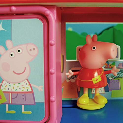 Peppa Pig Shopping Mall with Family, Includes 1 Connectable Mall Playset, 4 Character Toy Figures, 2 Chairs, 1 Pizza Table, 1 Toy Boat – for Kids - AMAZON EXCLUSIVE