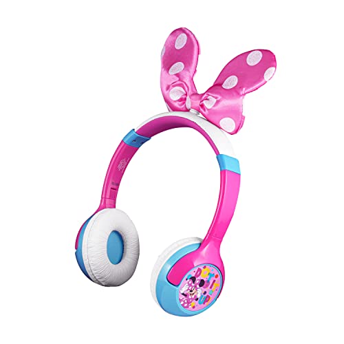 eKids Minnie Mouse Kids Bluetooth Headphones, Wireless Headphones with Microphone Includes Aux Cord, Volume Reduced Kids Foldable Headphones for School, Home, or Travel