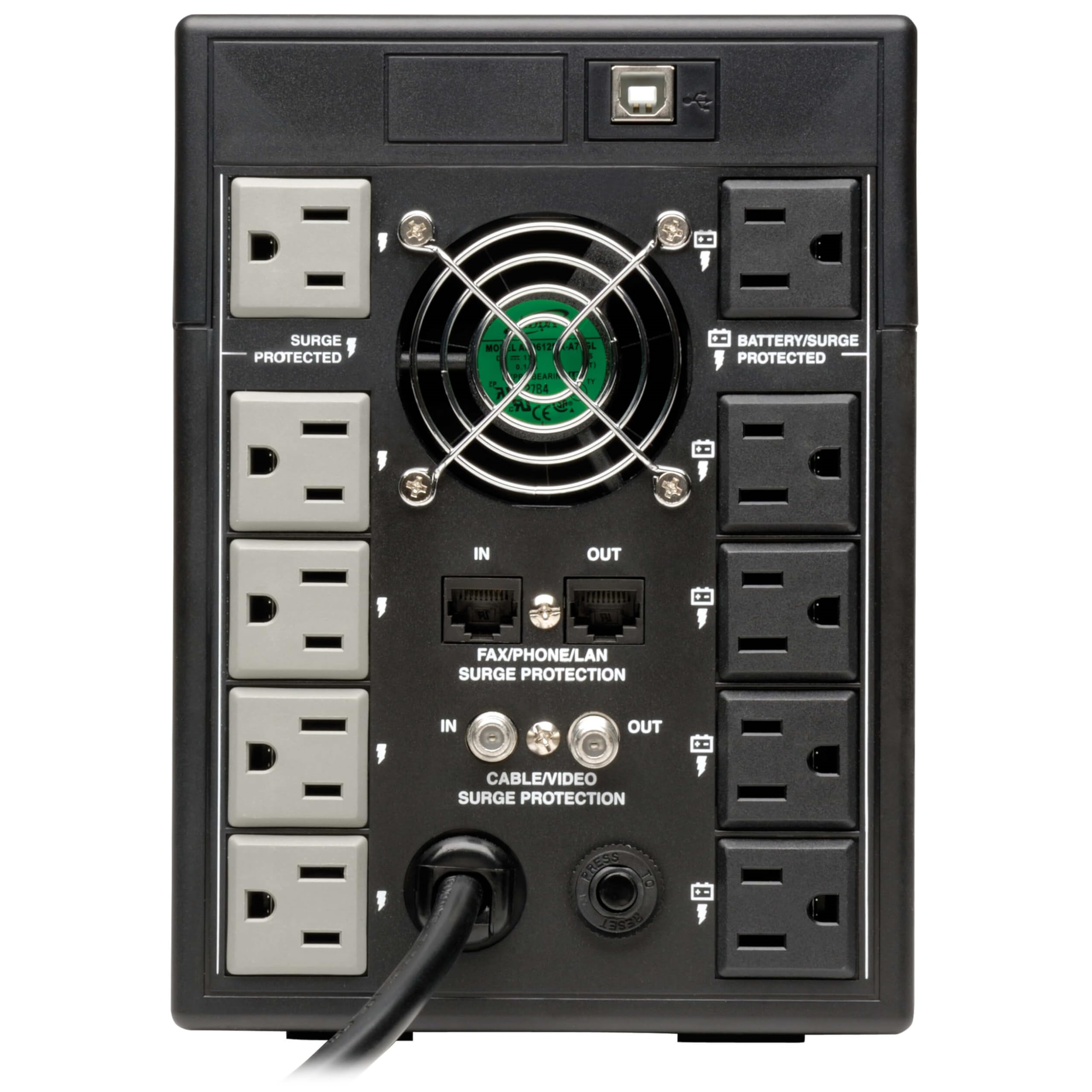Tripp Lite OMNI1500LCDT 1500VA UPS Battery Back Up AVR LCD Display 10 Outlets 120V 810W Tel & Coax Protection USB, 3 Year Warranty & $250,000 Insurance, Black