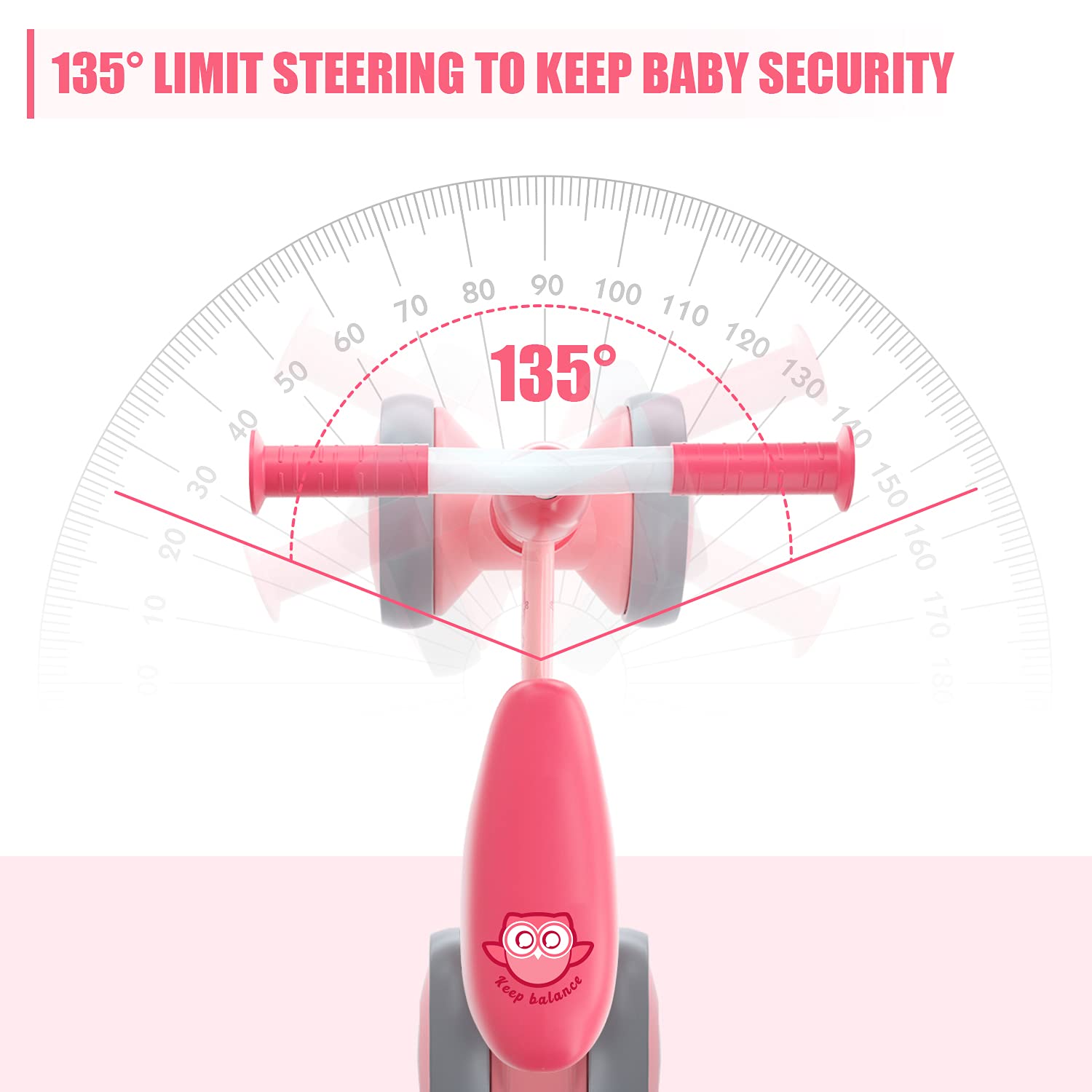 Peradix Balance Bike, Pink, Adjustable 7'' Wheels for 1-3 yr Old Toddlers, Promotes Walking & Riding Skills, BPA-Free, ASTM F963-11 Certified