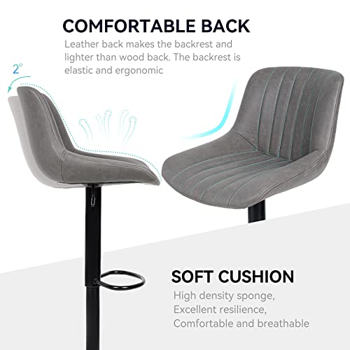 Nalupatio Bar Stools Set of 2 Adjustable Counter Height Morden Swivel Bar Stools with Backs Performance Fabric Seat Island Chairs for Home Kitchen Dark Grey