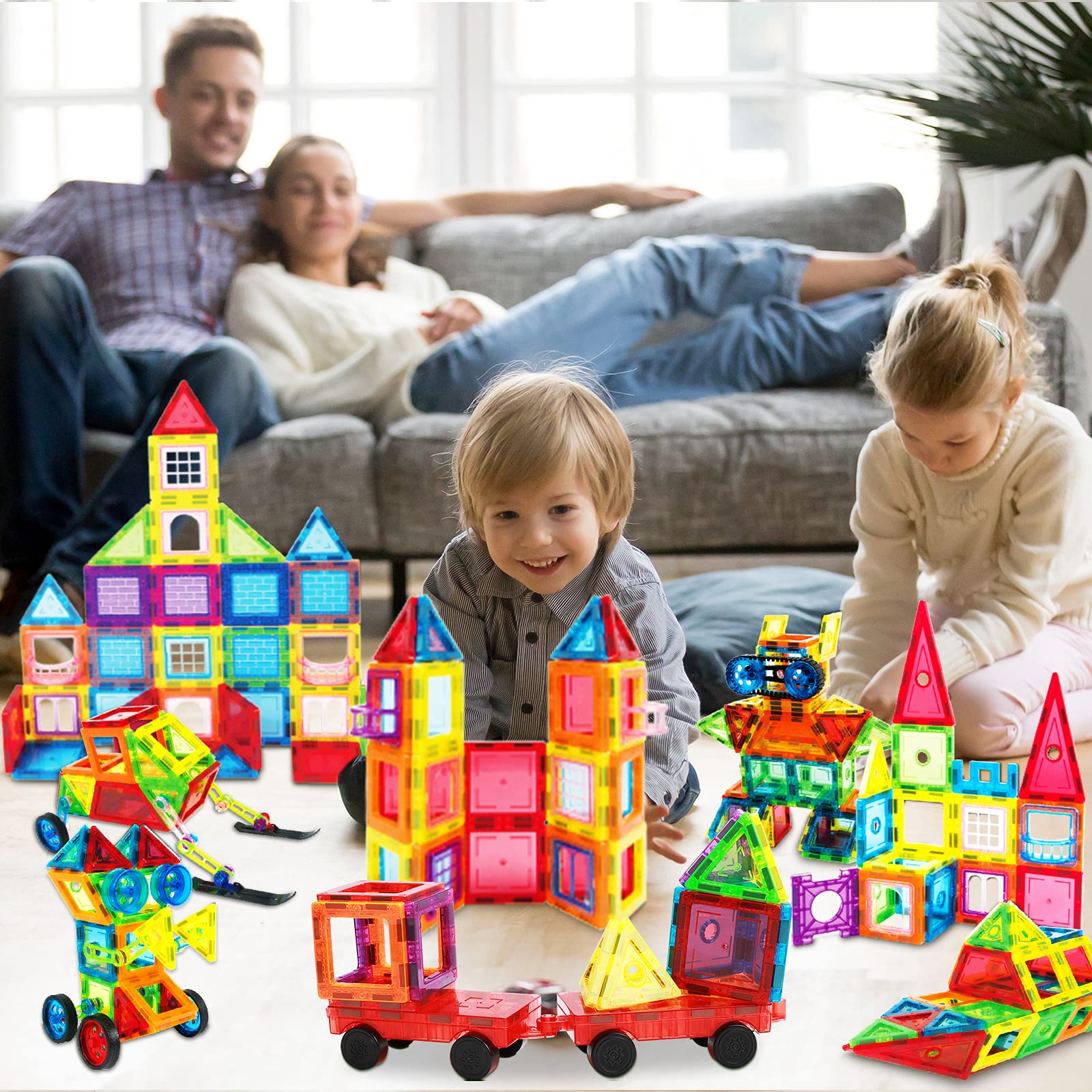 NUTSBALL Magnetic Tiles 140 PCS, Magnet Building Blocks for Kids, STEM Construction Set, Educational Learning Toys for Toddlers, Birthday Gifts for Children Ages 3 Years +