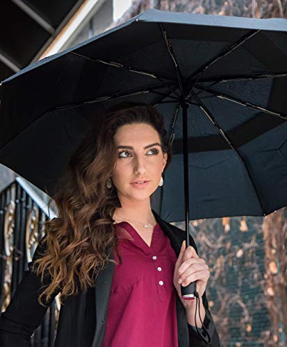 LifeTek Windproof Travel Umbrella - Compact, Automatic, Wind Resistant, Strong and Portable - Small Folding Backpack Umbrella for Rain Perfect for Men and Women - FX2 45 inch Black
