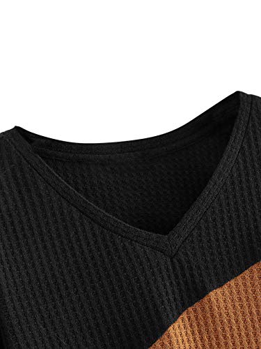 Floerns Women's Plus Size Waffle Knit Shirt Casual Colorblock Long Sleeve V Neck Pullovers Tops Multi 0XL