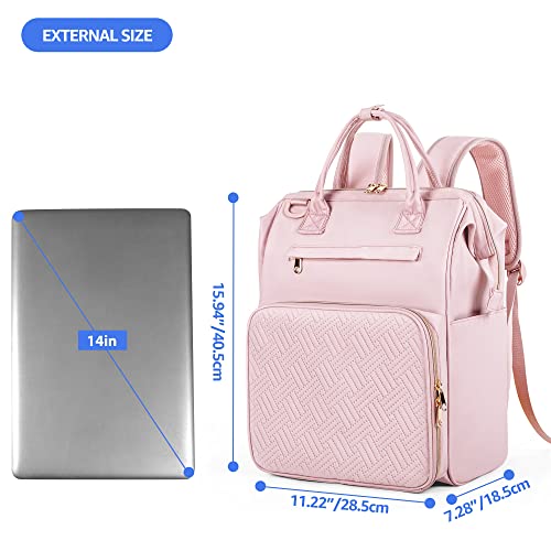 Fasrom Teacher Bag Backpack for Work Women with 14 Inches Laptop Compartment and Pockets for Teacher Supplies (Empty Bag Only, Patent Design), Pink