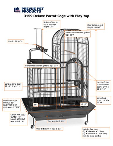 Prevue Pet Products BPV3159 Double Roof Bird Cage with Playtop, 36-1/2 by 27-1/4-Inch, Black