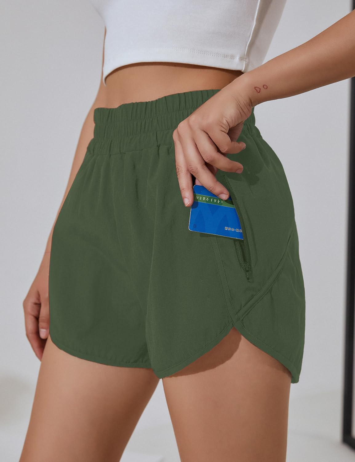 BMJL Women's Running Shorts Elastic High Waisted Shorts Pocket Sporty Workout Shorts Quick Dry Athletic Shorts Pants(M,Green)