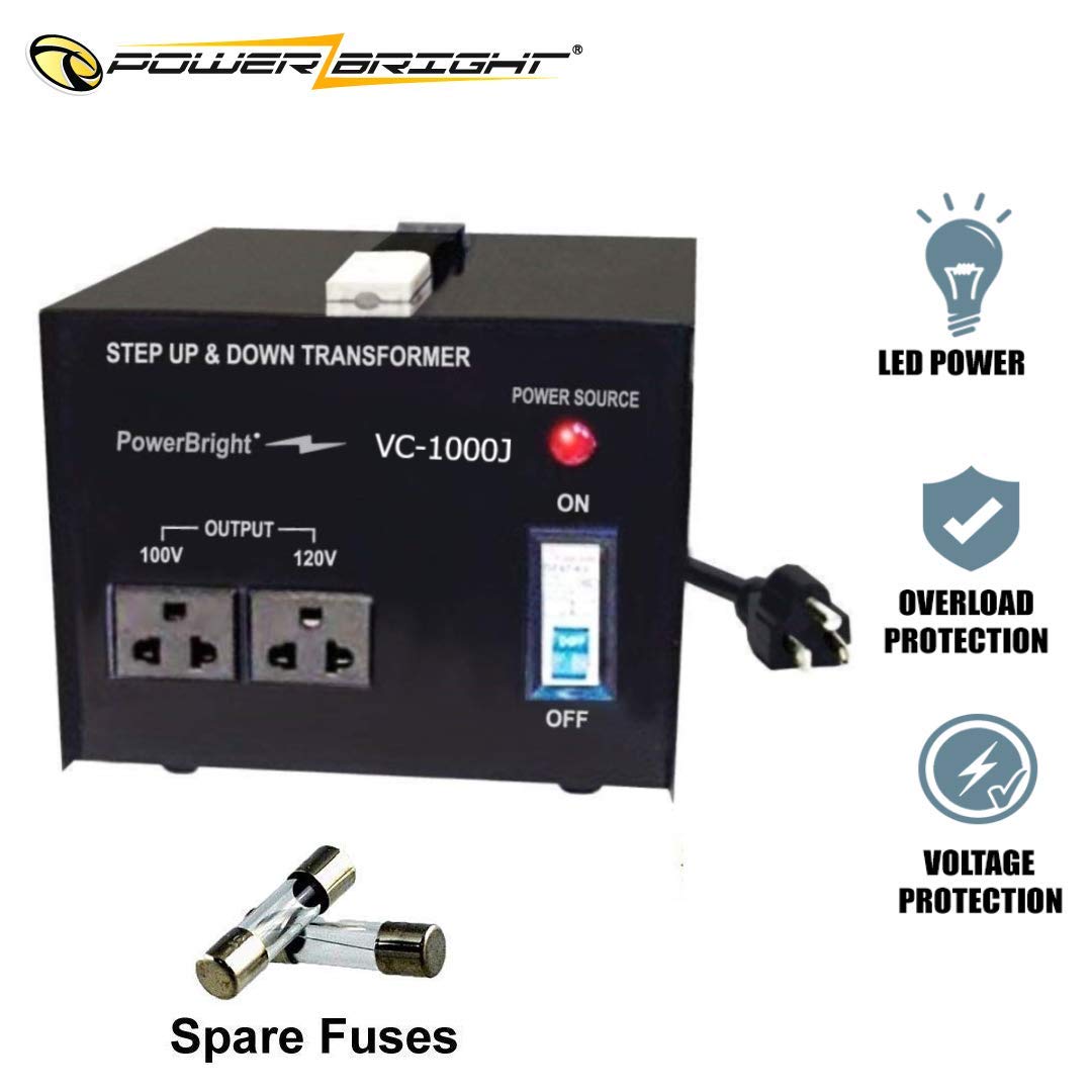 PowerBright Japanese Voltage Transformer, 100 Watts Max Output Step Up Step Down Japan Converter for 120 Volt and 100V Countries, Convert from 120V to 100V and 100V to 120V, Universal Outlet Socket