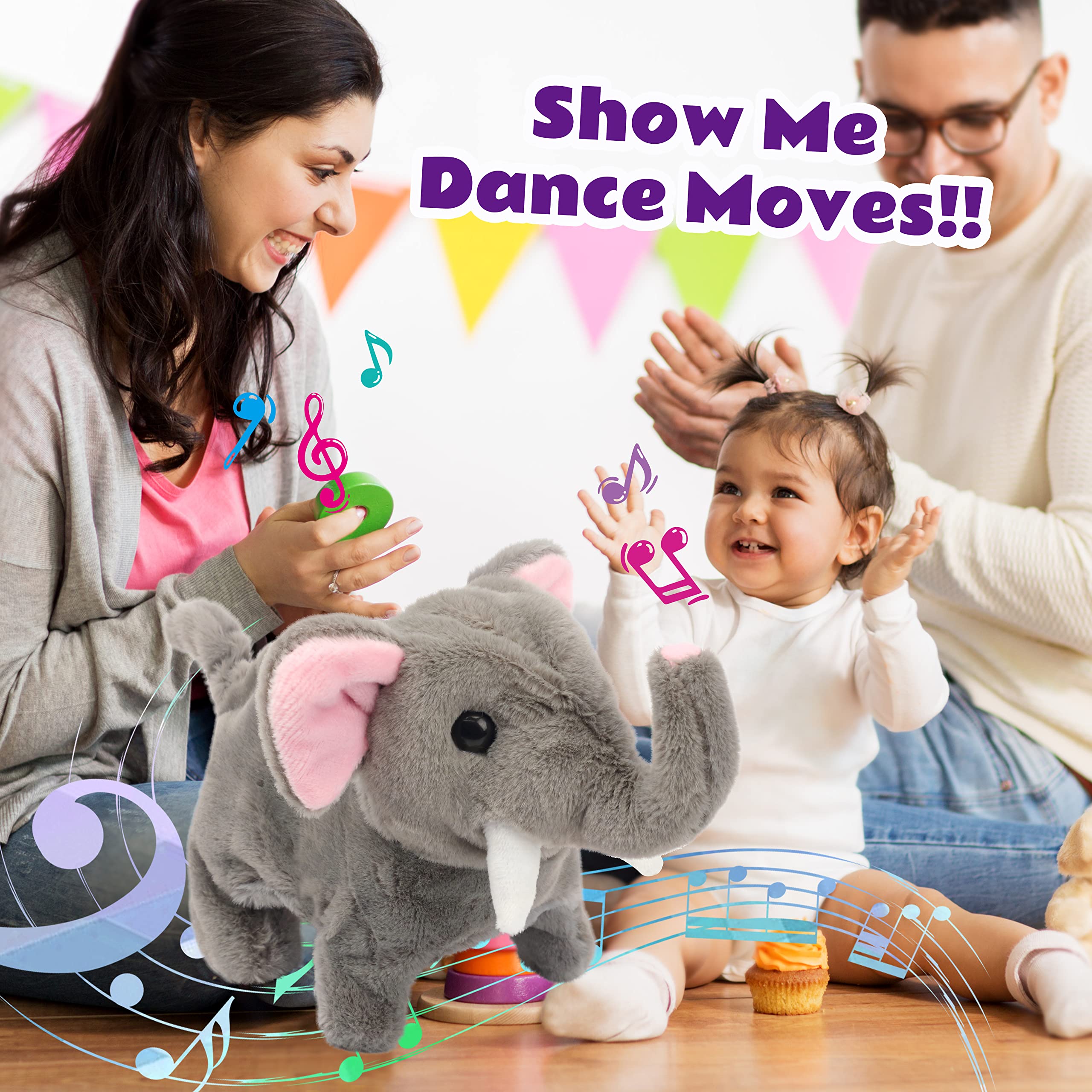 Cuteoy Walking Grey Elephant Stuffed Animal Speaking Roar Plush Electric Interactive Animated Plushies Toy for Girls Boys Birthday