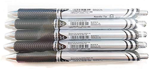 Pentel EnerGel Deluxe RTX Retractable Liquid Gel Pen,0.5mm, Fine Line, Needle Tip, Black Ink-Value set of 5