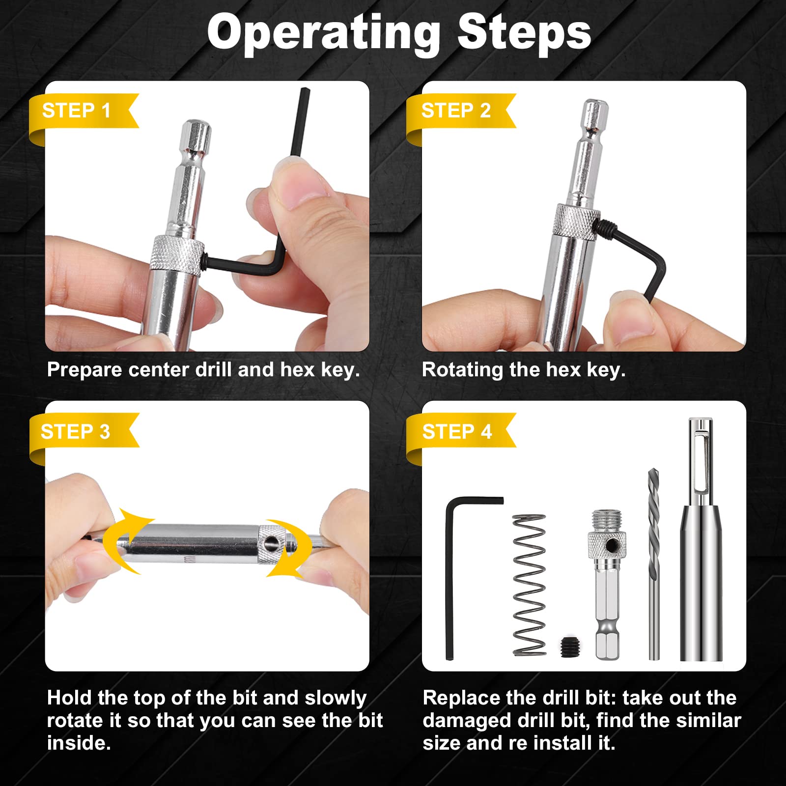 COMOWARE 17pcs VIX Bits Self Centering Drill Bit Set, 1/4" Hex Shank Self Centering Hinge Drill Bit Set for Woodworking Window Door Hinge, Quick Change with 1 Hex Key & 8 Drill Bits 5/64-1/4”