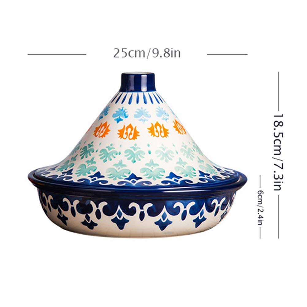 Casserole Dish with Lid Soup Pot 25Cm Tajine Cooking Pot, Hand Painted Tagine Pot Ceramic Tagine Pot Cooking Pot for Cooking and Stew Casserole Slow Cooker Lead Free,A